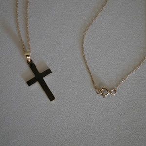 Jewelry | 14ky Gold Cross Pendant W18 Baby Rope Chain | Poshmark